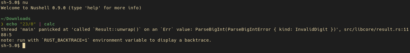Shell panics on divide by zero · Issue #1363 · nushell/nushell · GitHub