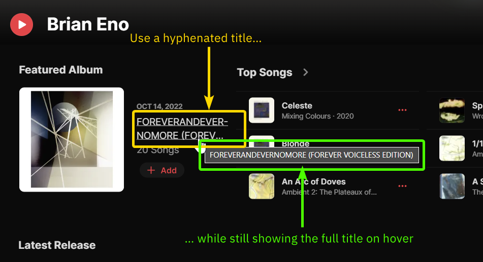 Bug Incorrect Truncation For Long Worded Album Title In Artist Page Edge Case · Issue 190