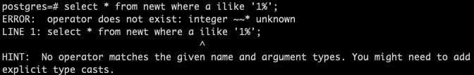 `like`/`ilike` operator only works with varchar/text type columns in ...