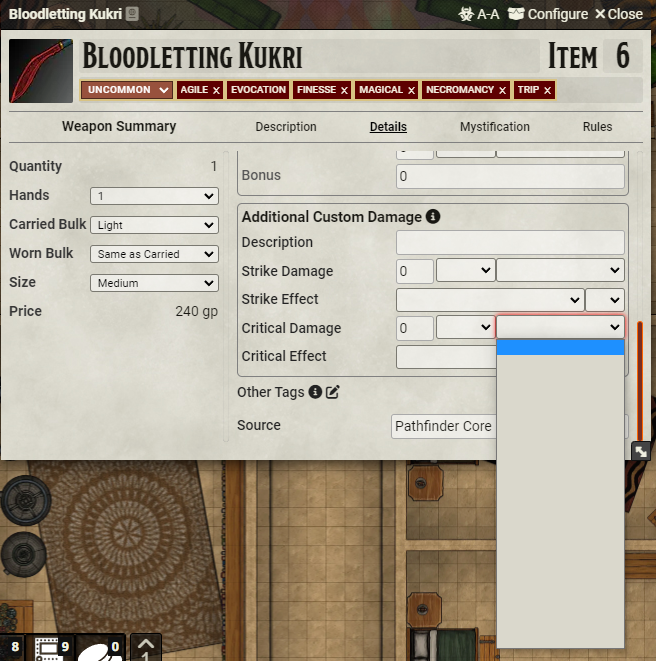 Critical Damage Type is blank on weapon sheets' custom damage · Issue #5987 · foundryvtt/pf2e ...