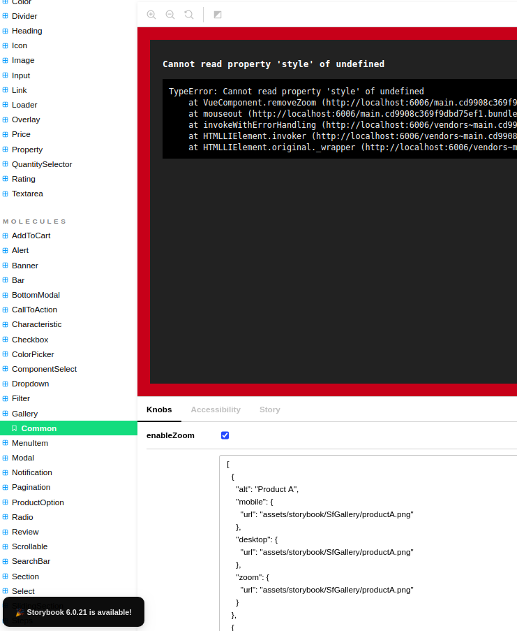 [BUG] SfGallery error shows on Storybook when enableZoom is true · Issue #1422 · vuestorefront ...