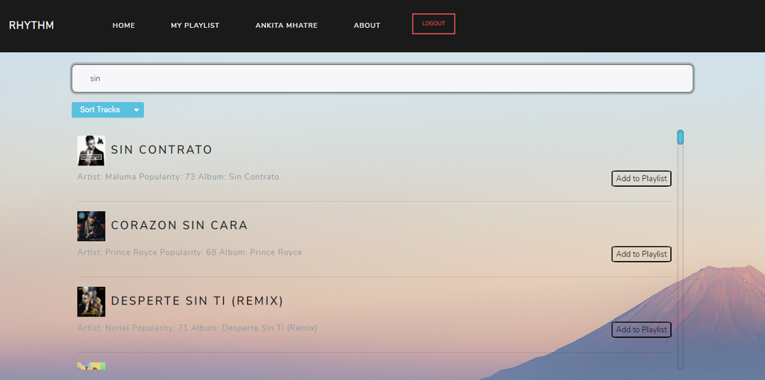 Github Ankita Mhatre Rhythm Playlist Client Application Allows User To Create And Manage