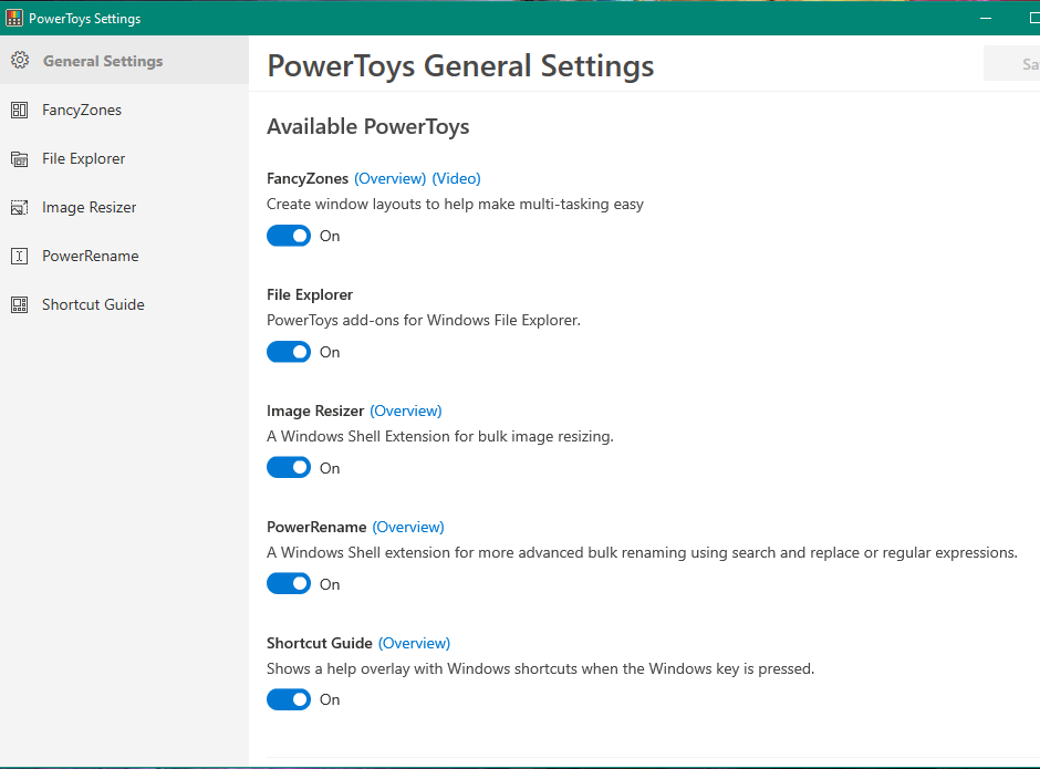 File Explorer PowerToy does not have an Overview link in the settings ...