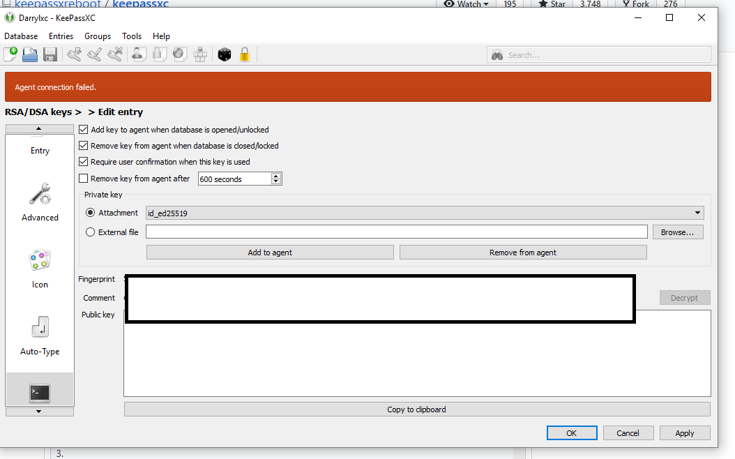 Windows Keepassxc Ssh Agent Agent Connection Failed When Adding Key · Issue 1962 1614