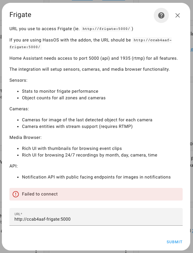 [Support]: Unable to use Frigate integration · Issue #5001 · blakeblackshear/frigate · GitHub