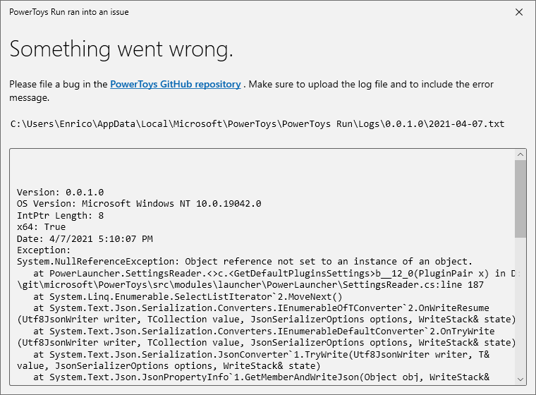 Run Error At Startup · Issue 10649 · Microsoftpowertoys · Github