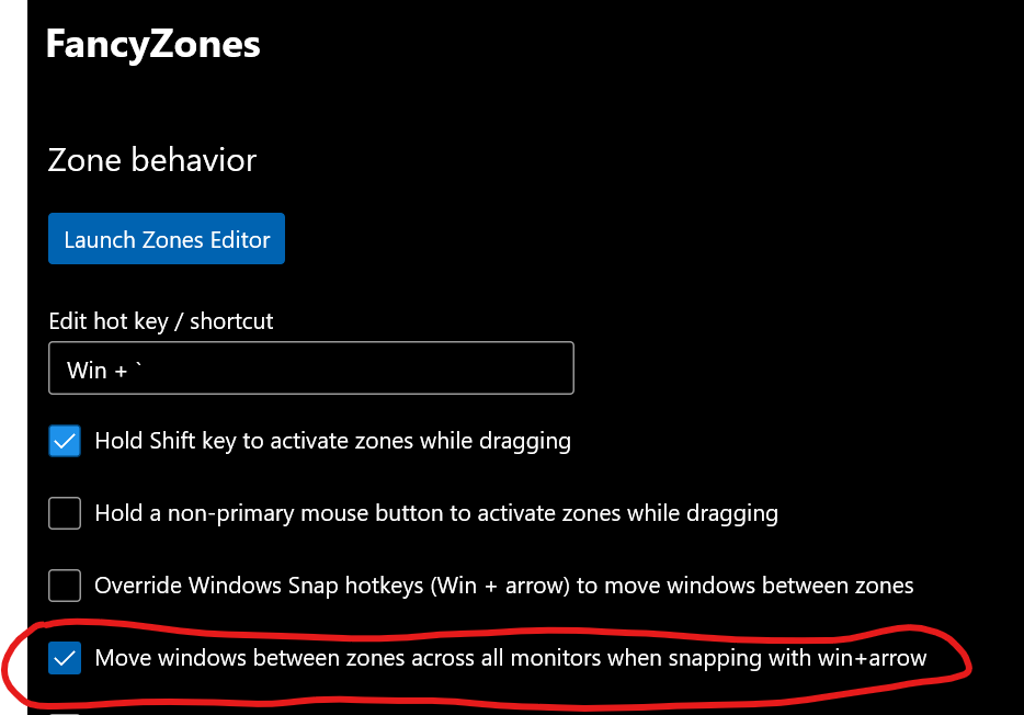 Fancy Zones: W + Left/Right to circle around multiple monitors stacked ...
