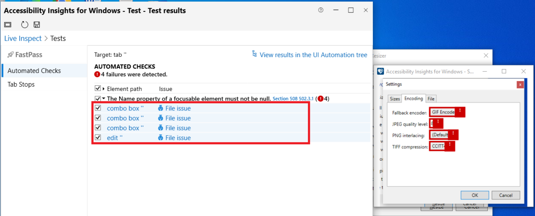 [Programmatic Issue - Settings>Image Resizer>File Explorer Sizes]: Name property of a focusable ...