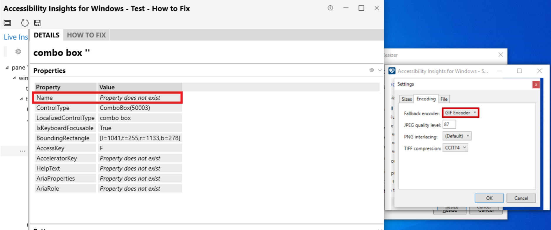 [Programmatic Issue - Settings>Image Resizer>File Explorer Sizes]: Name property of a focusable ...