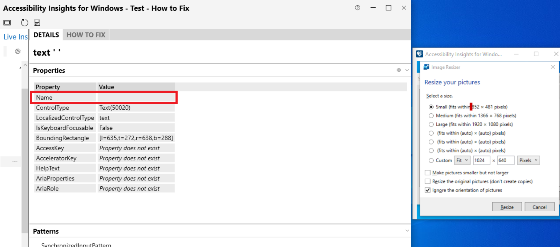 [Programmatic Issue - Settings>Image Resizer>File Explorer]: Name Property is containing only ...