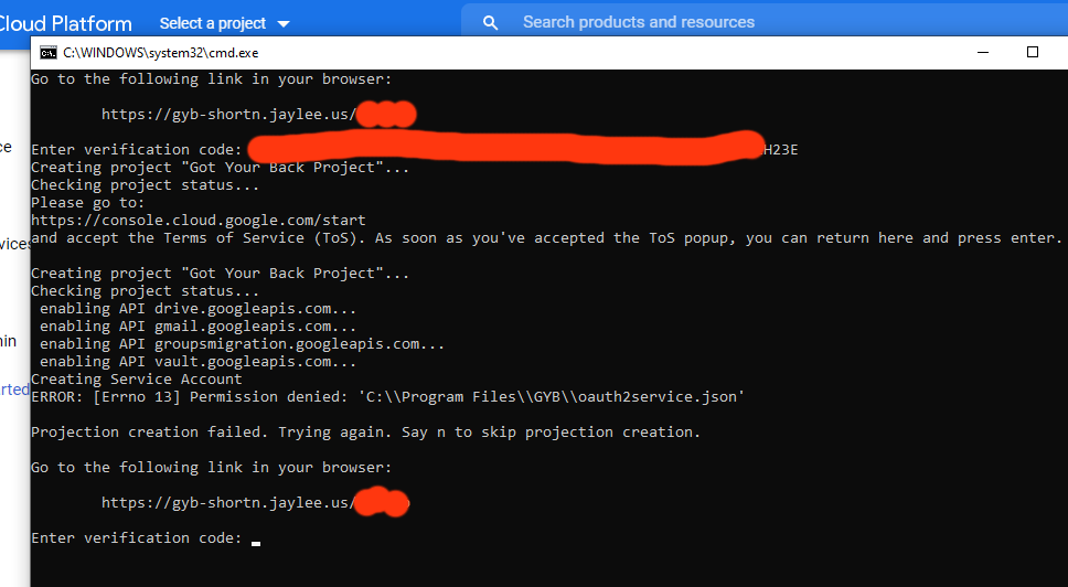 Project Creation Failed - [ErrNo 13] Permission denied u'c:\\oauth2service.json' · Issue #782 ...