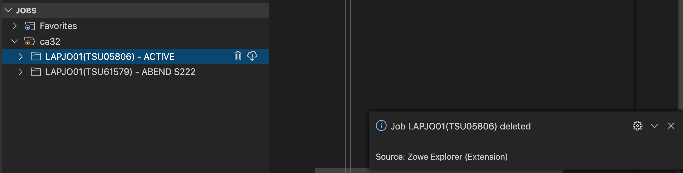 Deleting a Job, the interface requires me to reflesh to make it go away · Issue #578 · zowe/zowe ...