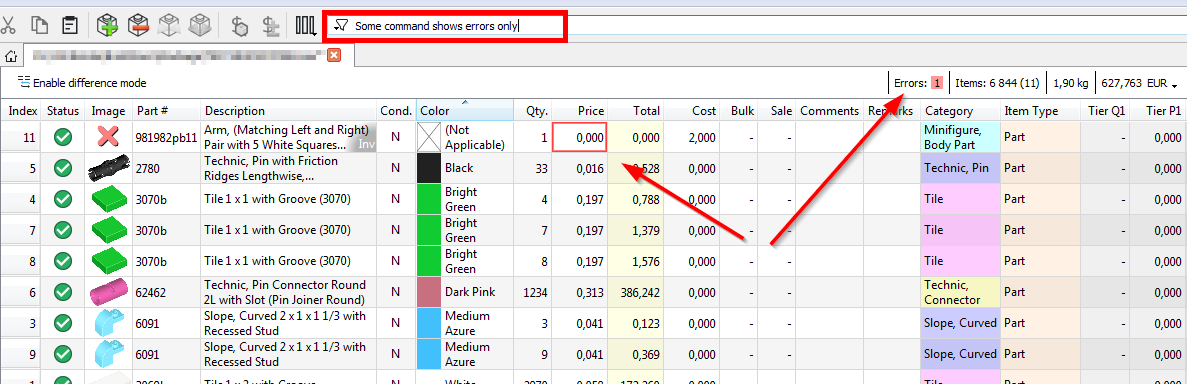 Allow a quick Filter on errors (a new command) · Issue #187 · rgriebl/brickstore · GitHub