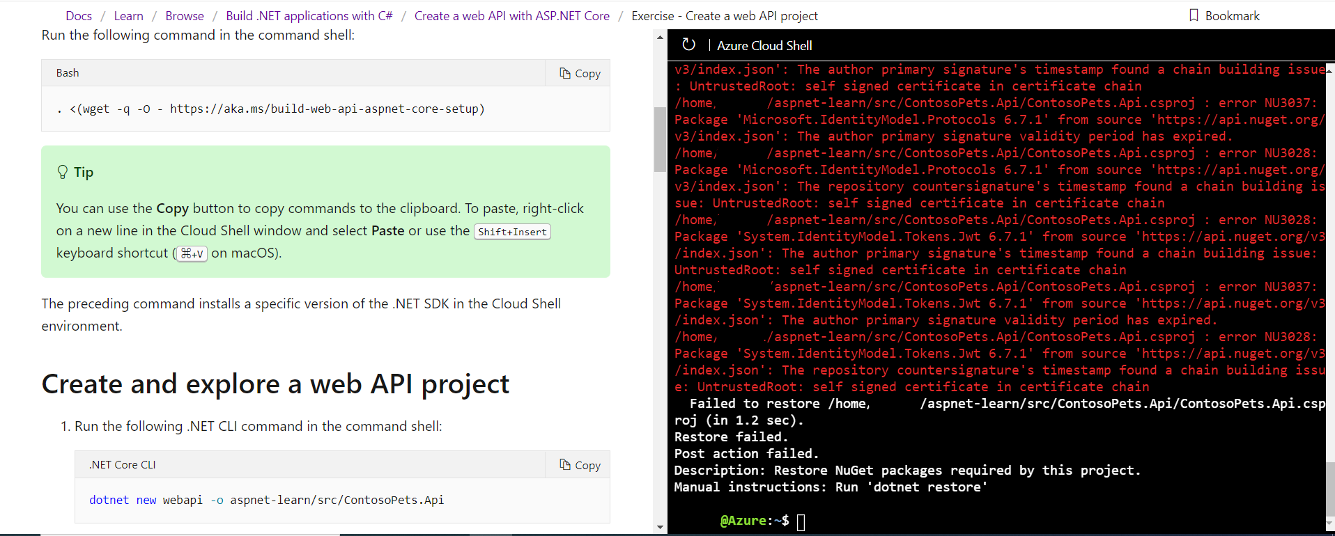 NuGet Error on Azure Cloud Shell: NU3028, NU3037 · Issue #69 · Azure/CloudShell · GitHub