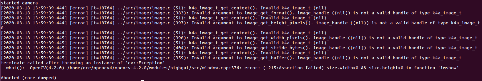 same k4a_image_format_t format() function works fine for depth image, get error for color image ...