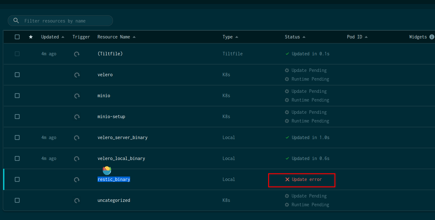 Tilt Up Failed Resource Resticbinary · Issue 5941 · Vmware Tanzu