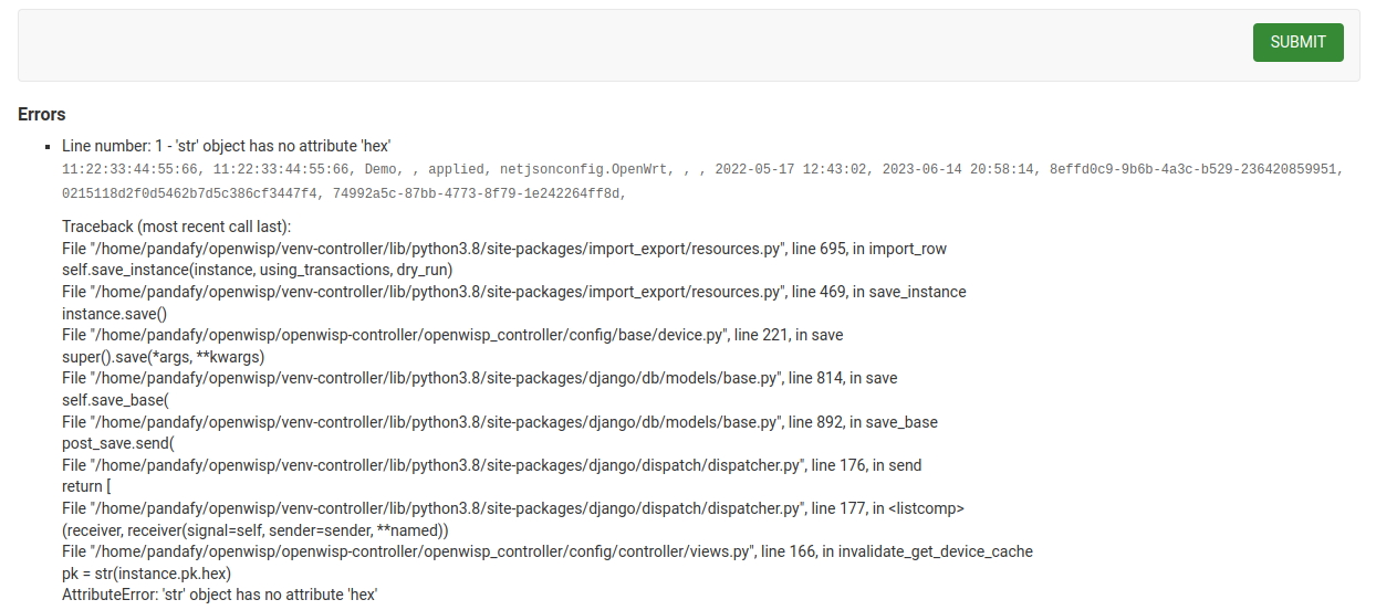 [bug] Unable To Import Devices From Csv · Issue 793 · Openwisp Openwisp Controller · Github