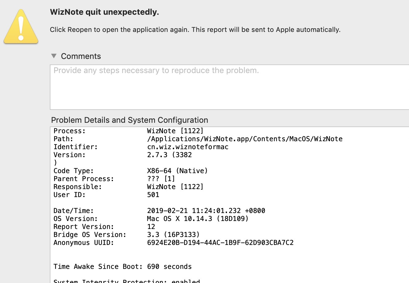 异常退出，而且 reopen 无效 · Issue #33 · altairwei/WizNotePlus · GitHub