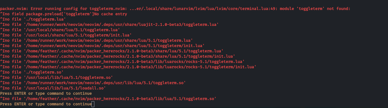 [Bug]: Toggleterm not found after fresh install · Issue #1895 · LunarVim/LunarVim · GitHub