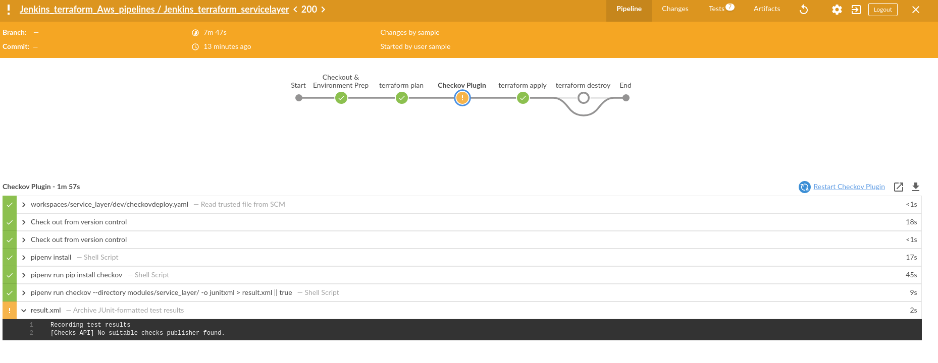 Jenkins checkov: [Checks API] No suitable checks publisher found. · Issue #1573 · bridgecrewio ...