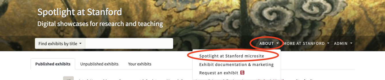 Change link in About dropdown on exhibits landing page · Issue #2321 · sul-dlss/exhibits · GitHub