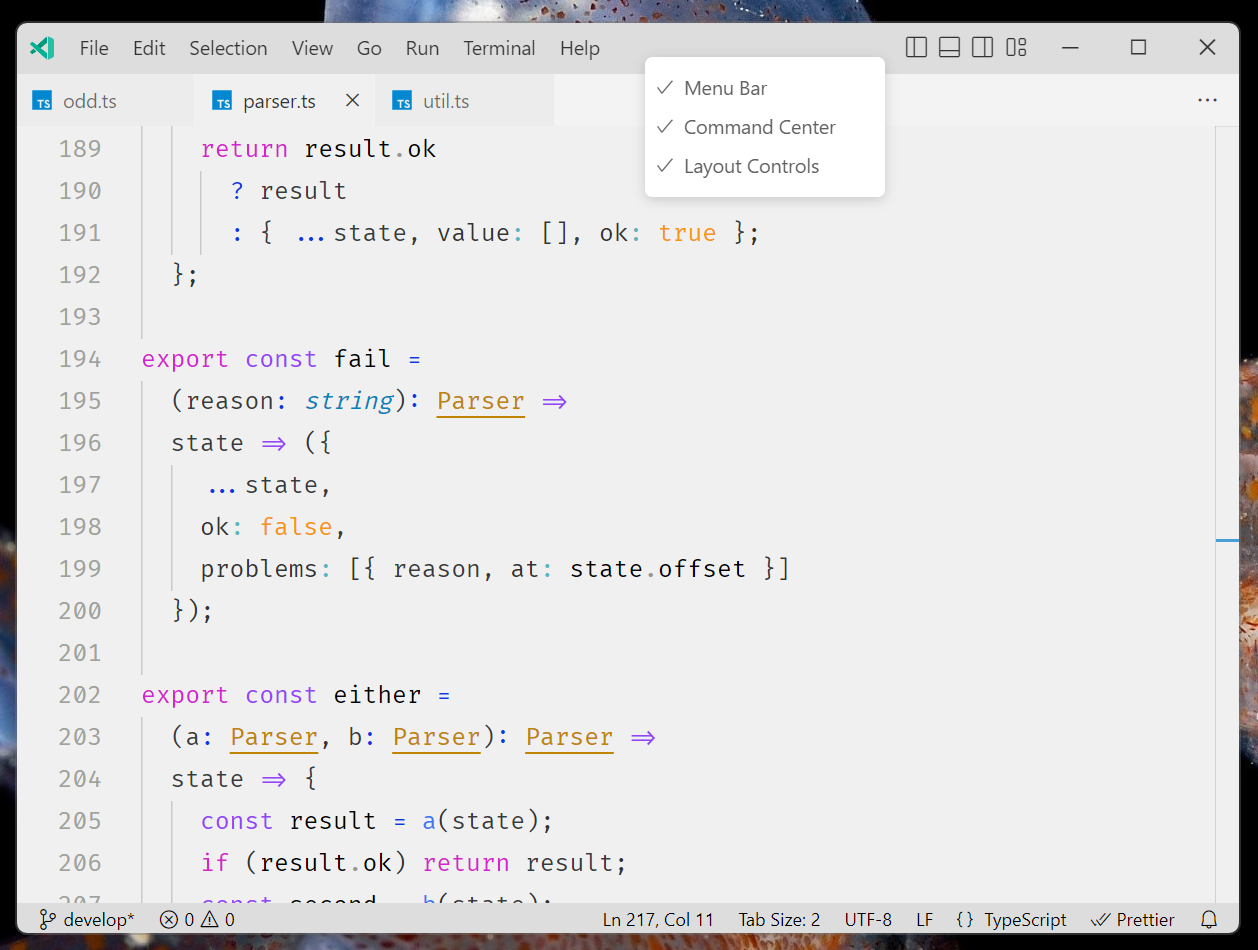 Command Center visibility should be toggled as one unit · Issue #162598 · microsoft/vscode · GitHub
