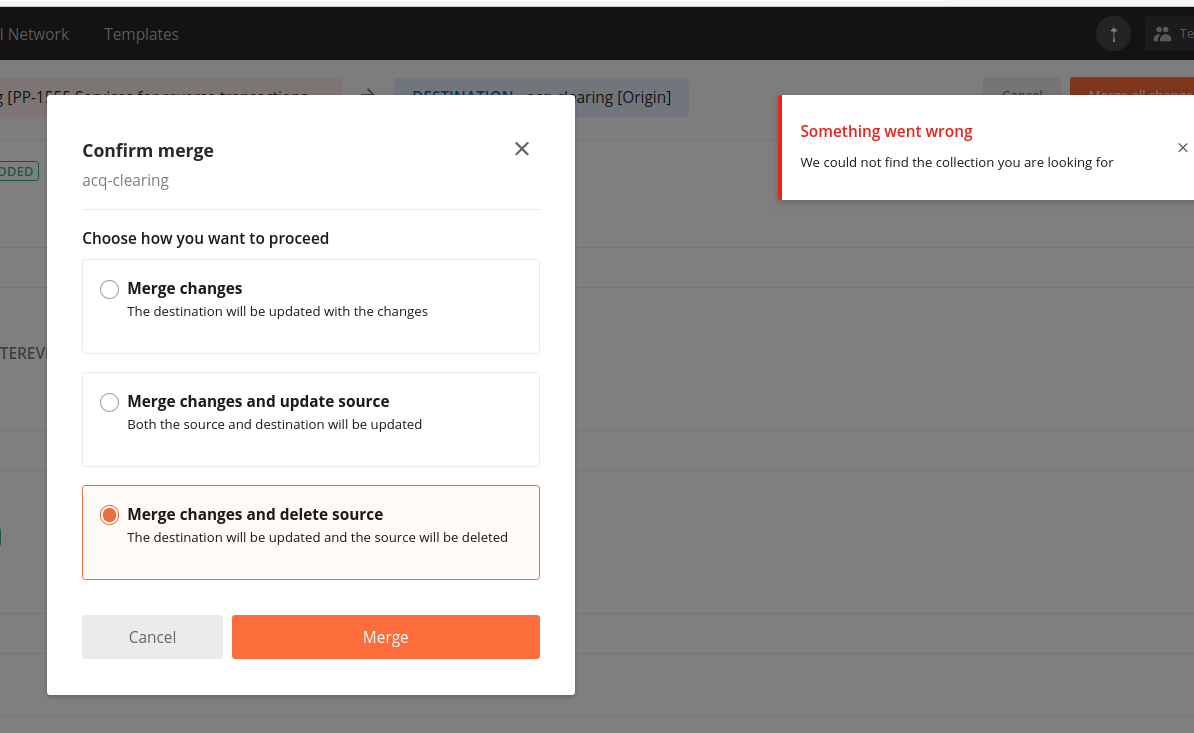 Error merging but not useful message is shared to the user · Issue #8352 · postmanlabs/postman ...