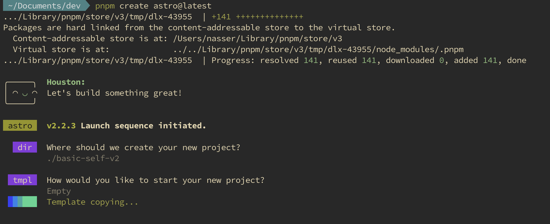 Create Astro Stuck At Template Copying Step · Issue 6828 · Withastro Astro · Github