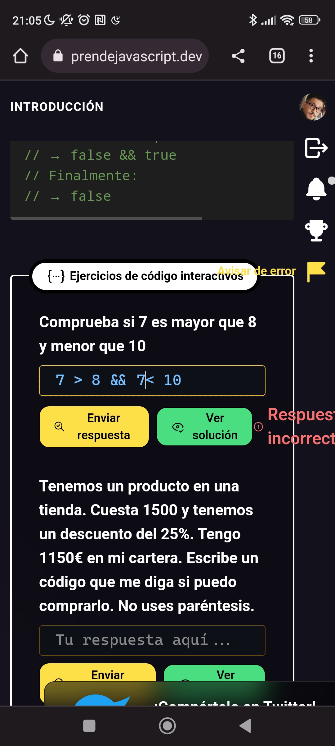 Resultados Incorrecto · Issue 112 · Midudevaprende Javascript Problemas · Github