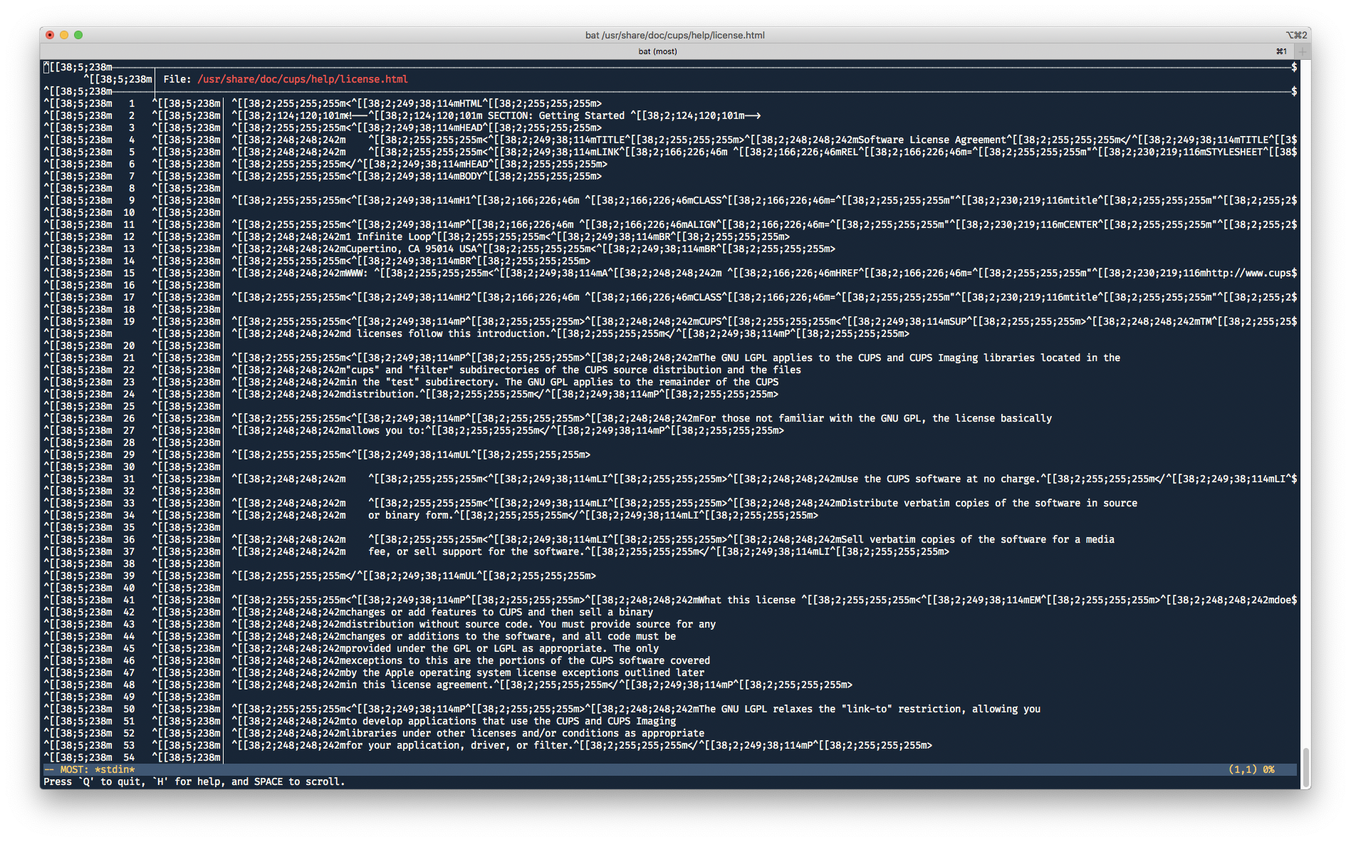 Does not work with `most` pager · Issue #799 · sharkdp/bat · GitHub
