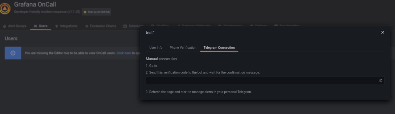 Viewer have no Telegram verification code · Issue #1273 · grafana/oncall · GitHub