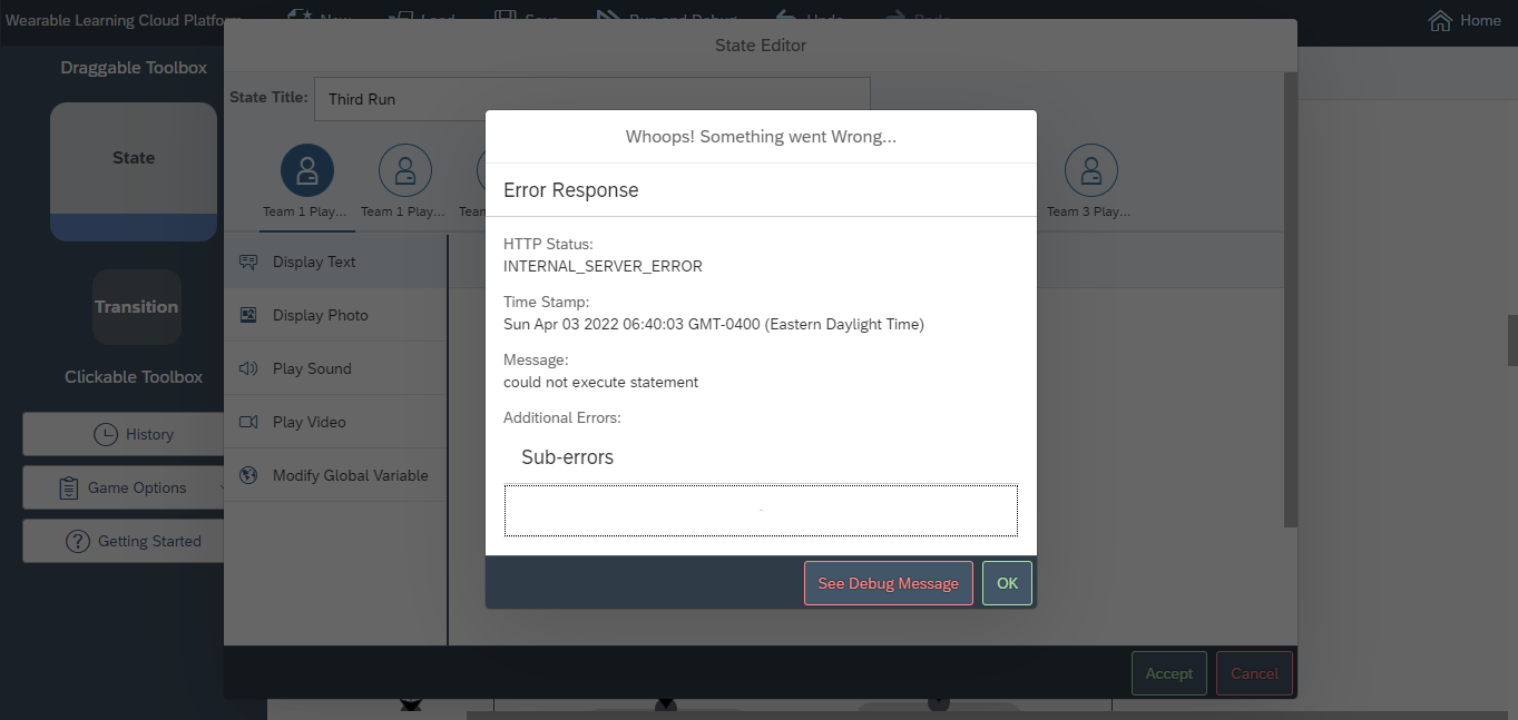 DEV throwing error on autosave · Issue #218 · wearable-learning-cloud-platform/wlcp-issues · GitHub