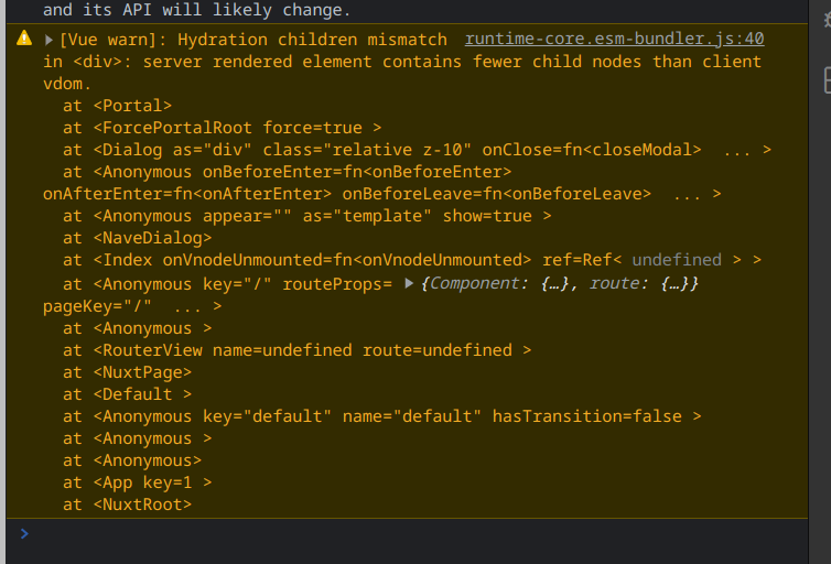 Nuxt: Hydration children mismatch in : server rendered element contains fewer child nodes than ...