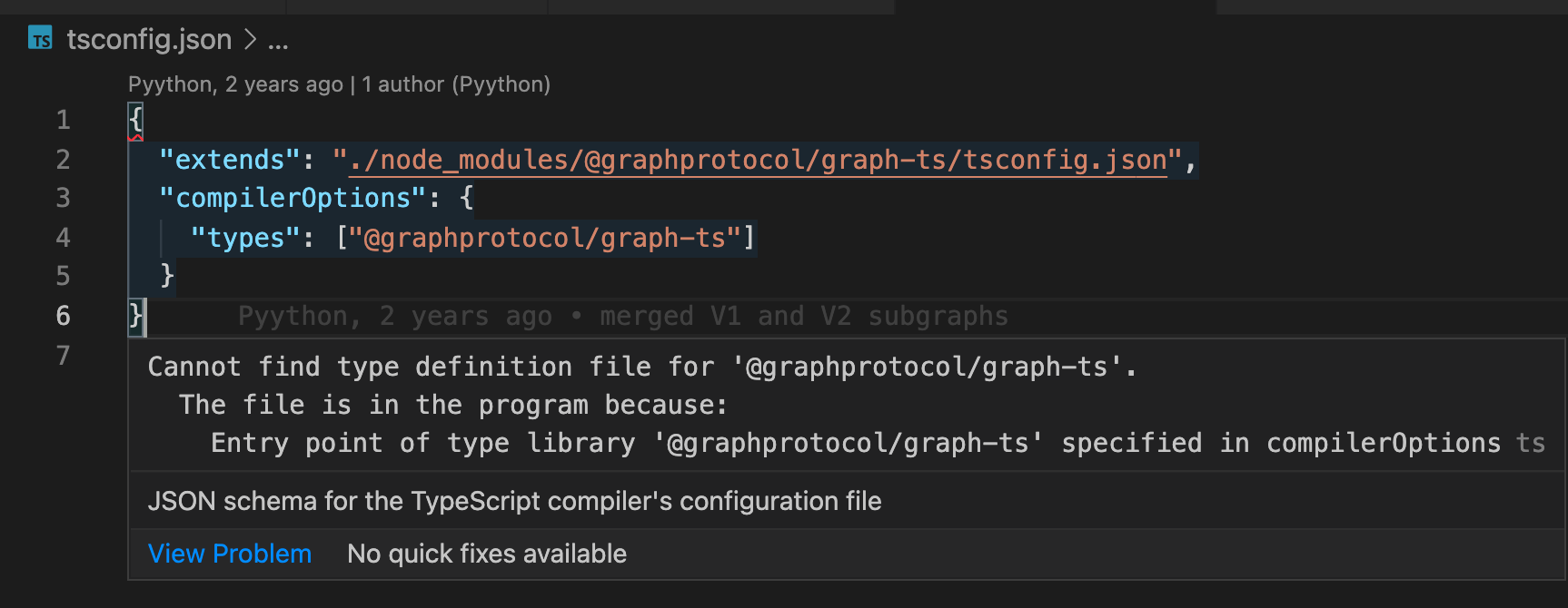 Compilation Error getting type definition for '@graphprotocol/graph-ts' · Issue #1107 ...