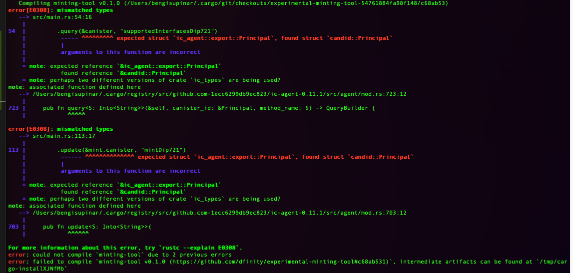 mismatched types · Issue #2 · dfinity/experimental-minting-tool · GitHub