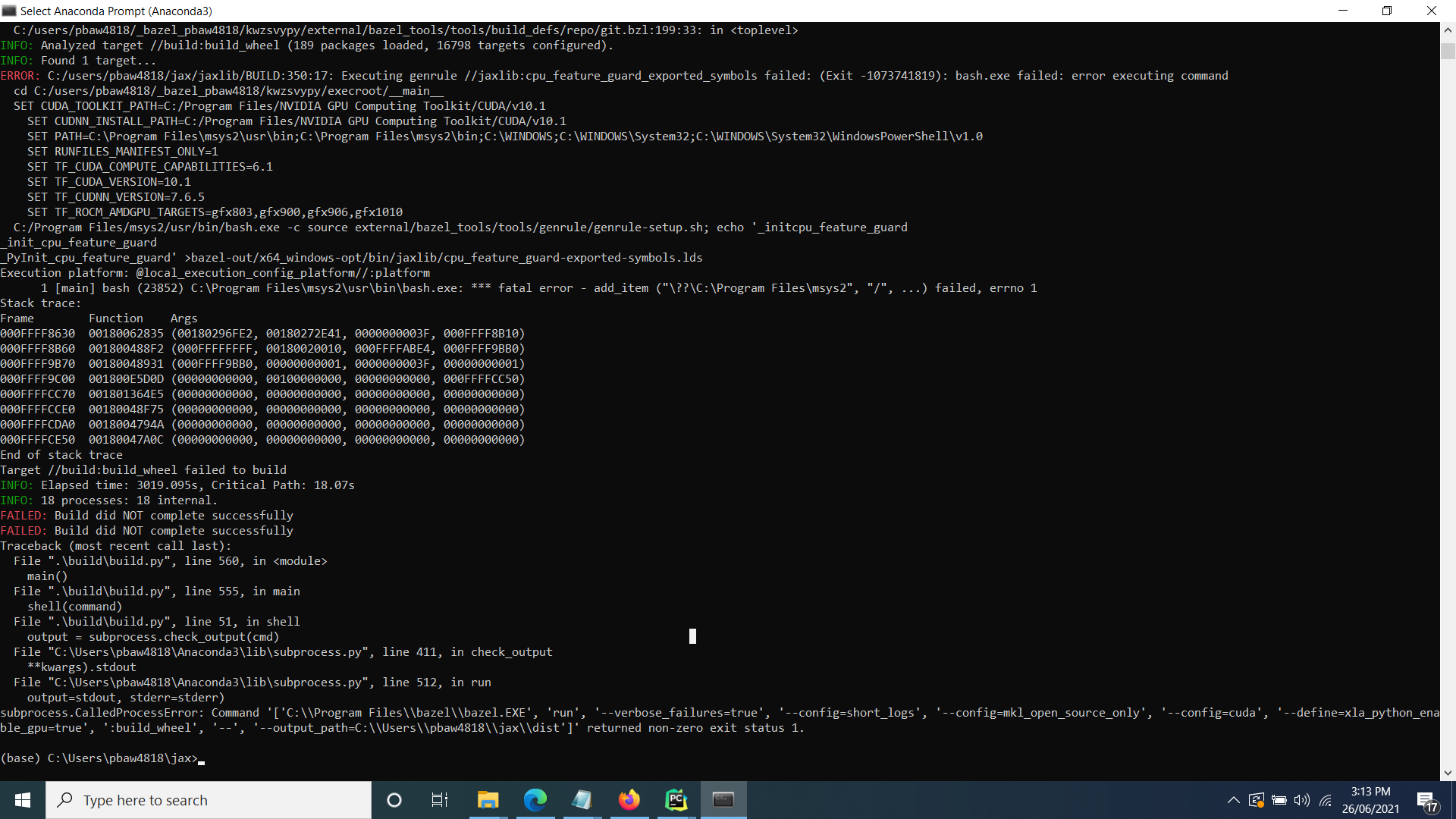Unable to build jaxlib on Windows10 · Issue #7131 · jax-ml/jax · GitHub