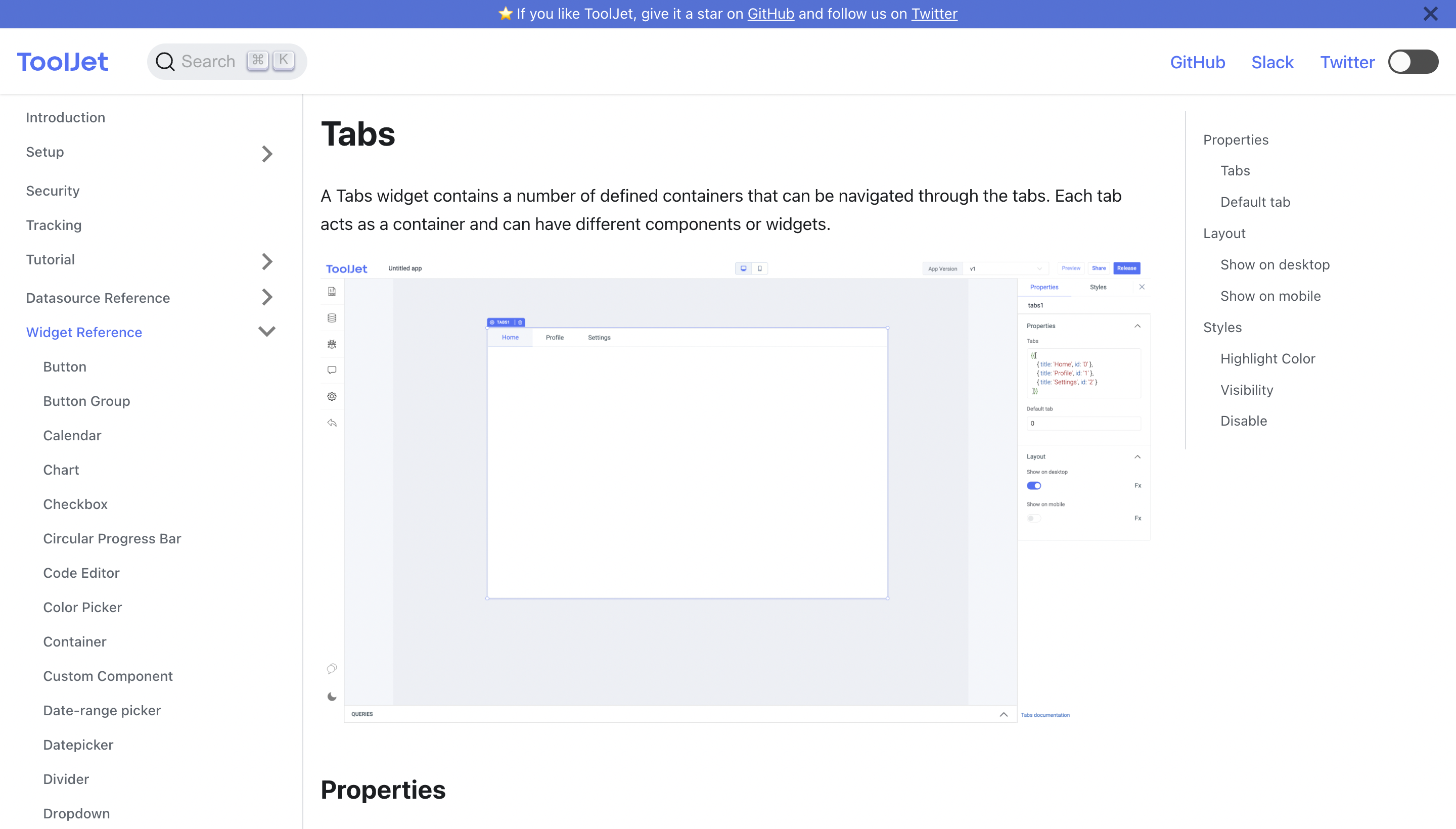 [docs]: Text correction in Tabs widget · Issue #3594 · ToolJet/ToolJet · GitHub