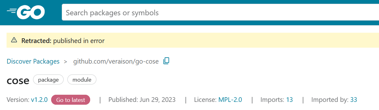 Is go-cose `v1.2.0` mis-released? · Issue #152 · veraison/go-cose · GitHub