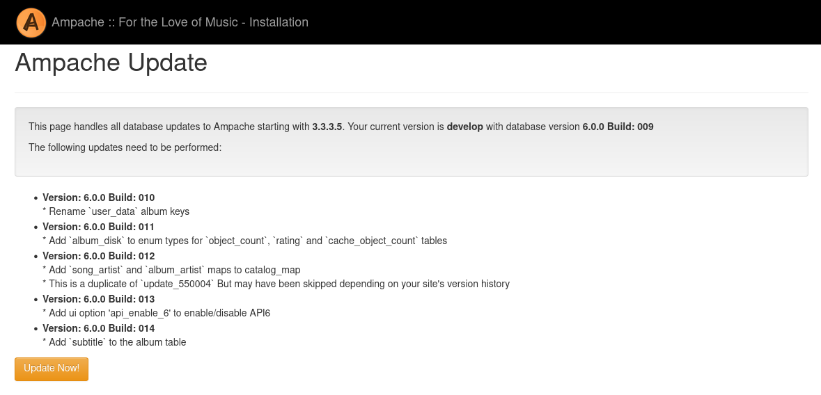 Ampache 6 database version 600010 update error · Issue #3378 · ampache/ampache · GitHub