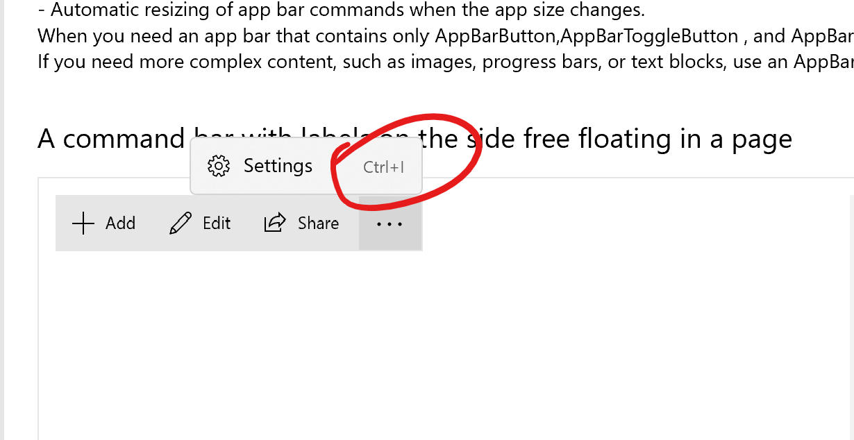 changing KB accelerator for settings to be CTRL+I on CommandBar page by salmanmkc · Pull Request ...