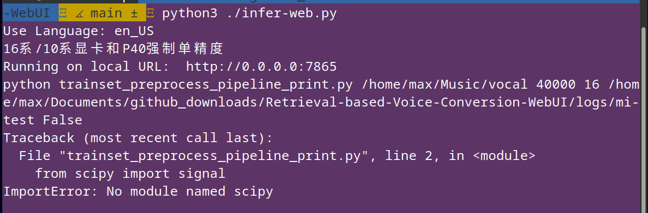 Importerror No Module Named Scipy On Step 2a · Issue 463 · Rvc Projectretrieval Based Voice