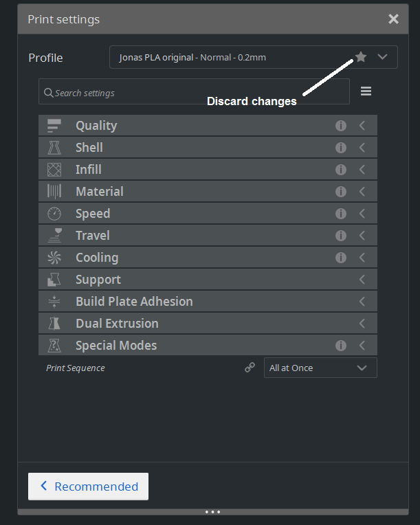 [4.8 beta] "Discard changes" causes print sequence go blank (settings ...