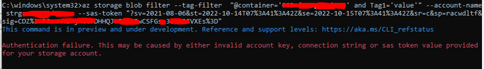 Filter blob by tags using SAS-token in azure CLI fails with authentication error · Issue #24171 ...
