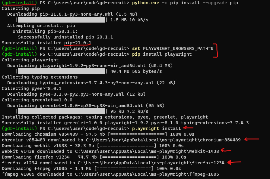 configure for hermetic install does not install/place browsers inside the virtual environment on ...