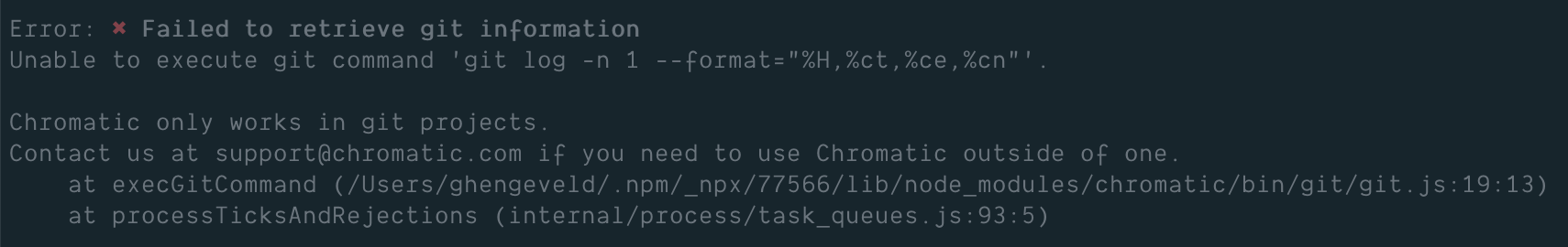 Show error message when there's no Git · Issue #146 · chromaui/chromatic-cli · GitHub