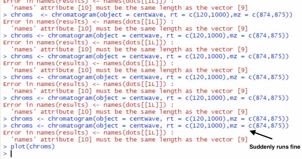 Error while generating a chromatogram object from an XCMSnExp · Issue #303 · sneumann/xcms · GitHub