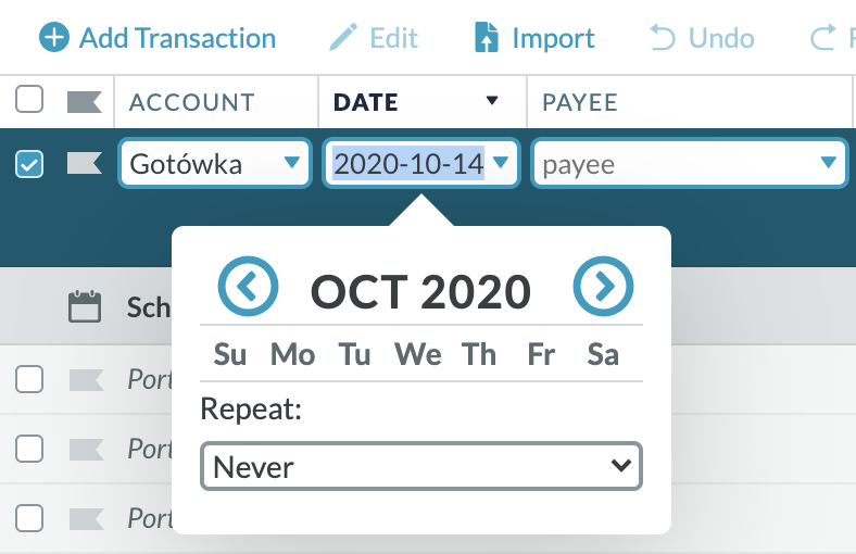 [BUG] Missing calendar while adding transaction (due to first day of ...
