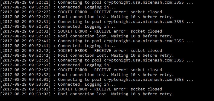 Continuous connection errors/still not resolved · Issue #343 · nicehash/NiceHashMiner · GitHub