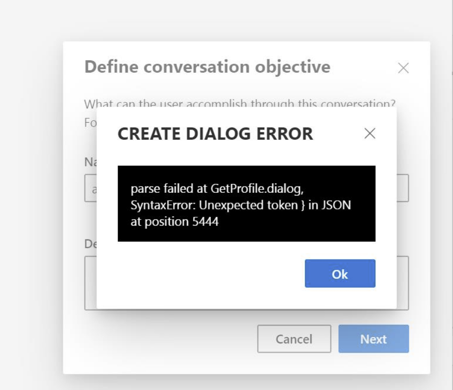 Malformed json in Interruption template GetProfile.dialog · Issue #1627 · microsoft/BotFramework ...