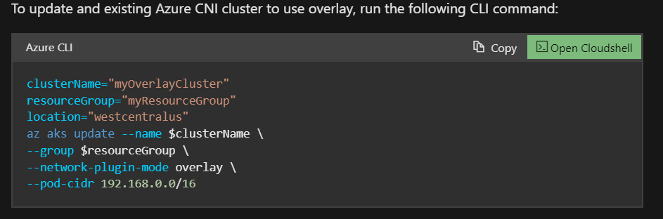 Updating azure CNI overlay existing cluster command is wrong in the ...